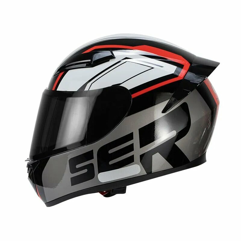 Мотошлем, унисекс, ABS, серый/темно-серый/металлик, размер M