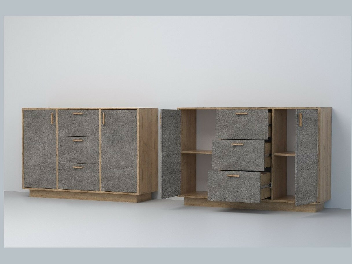 Комод К-2 ПД, в скандинавском стиле, Камень темный/Крафт золотой