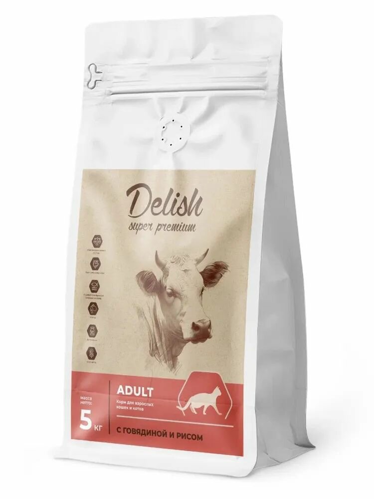 Delish super premium 5 кг для кошек говядина с рисом