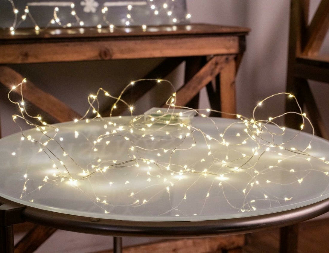 Гирлянда, 100 тёплых белых mini LEDламп, 5 м, серебристый провод, таймер, батарейки, Koopman International