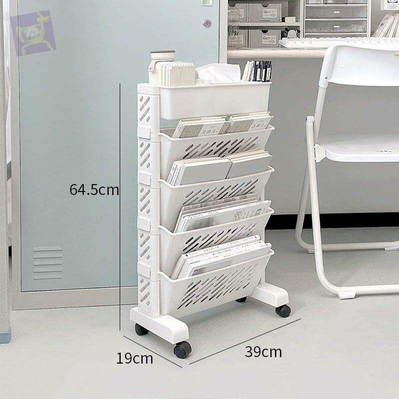 Книжная полка/стеллаж для книг на колесах, 5 яруса, пластик