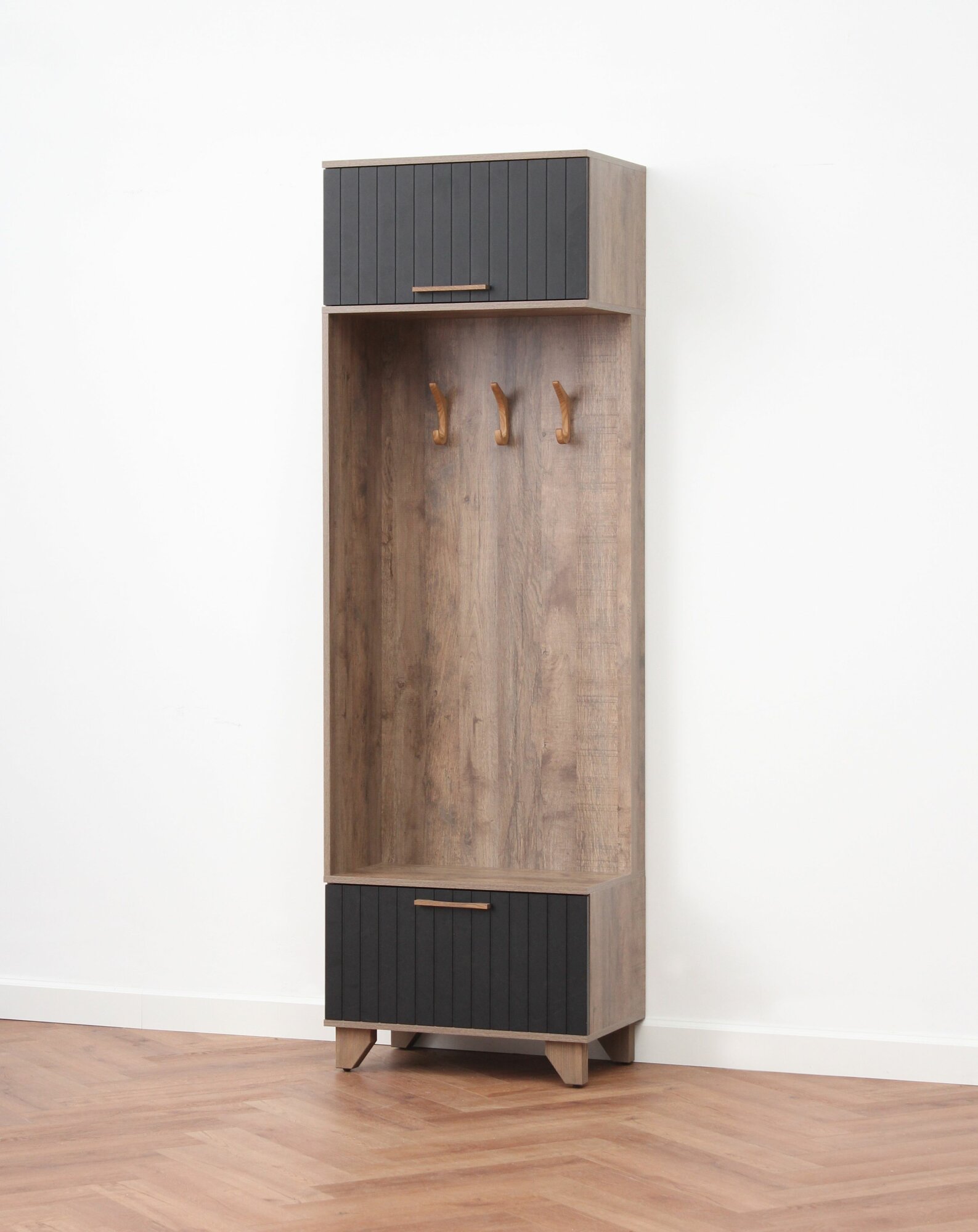 Вешалка напольная для одежды Копенгаген с тумбой Дуб Самдал / Черный матовый (12 стульев)