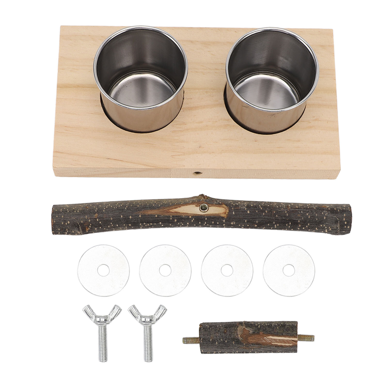 Кормушка для птиц в клетке с подставкой-жердочкой, кормушка из нержавеющей стали, деревянная миска для попугаев и корелл.