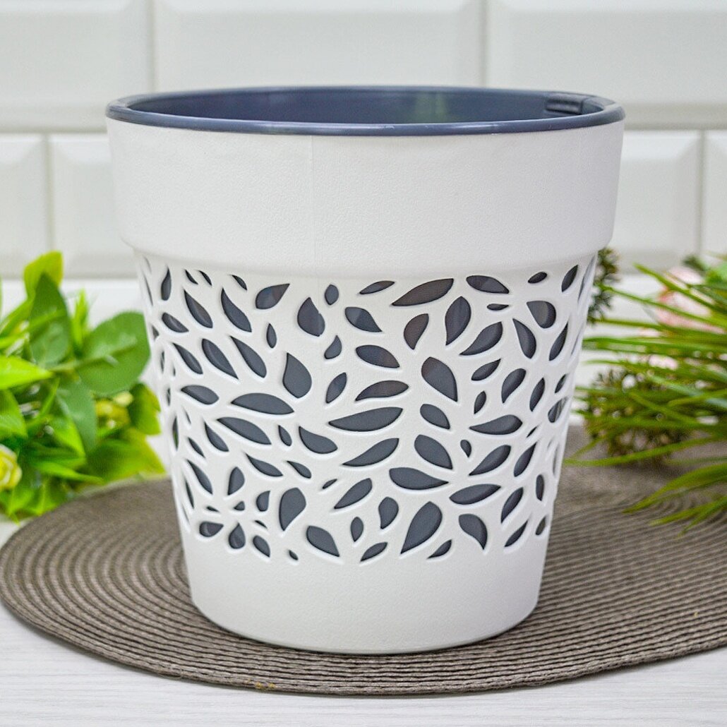 Кашпо «Блоссом» 3,5л, полипропилен, белый/антрацит, с дренажными отверстиями