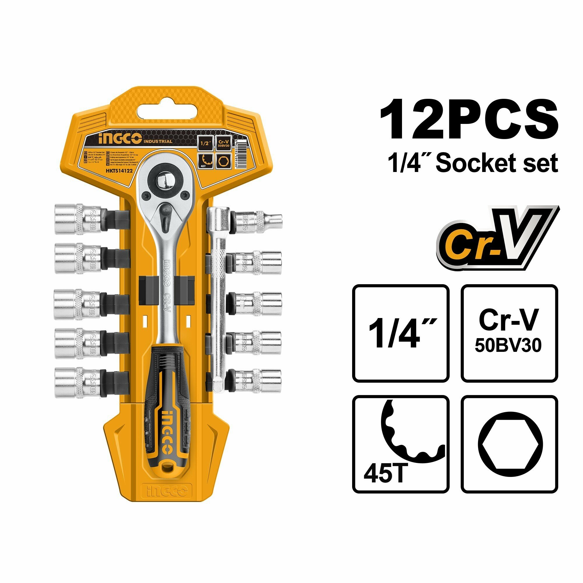 Набор головок 1/4" с трещоткой 12 шт. HKTS14122 INDUSTRIAL