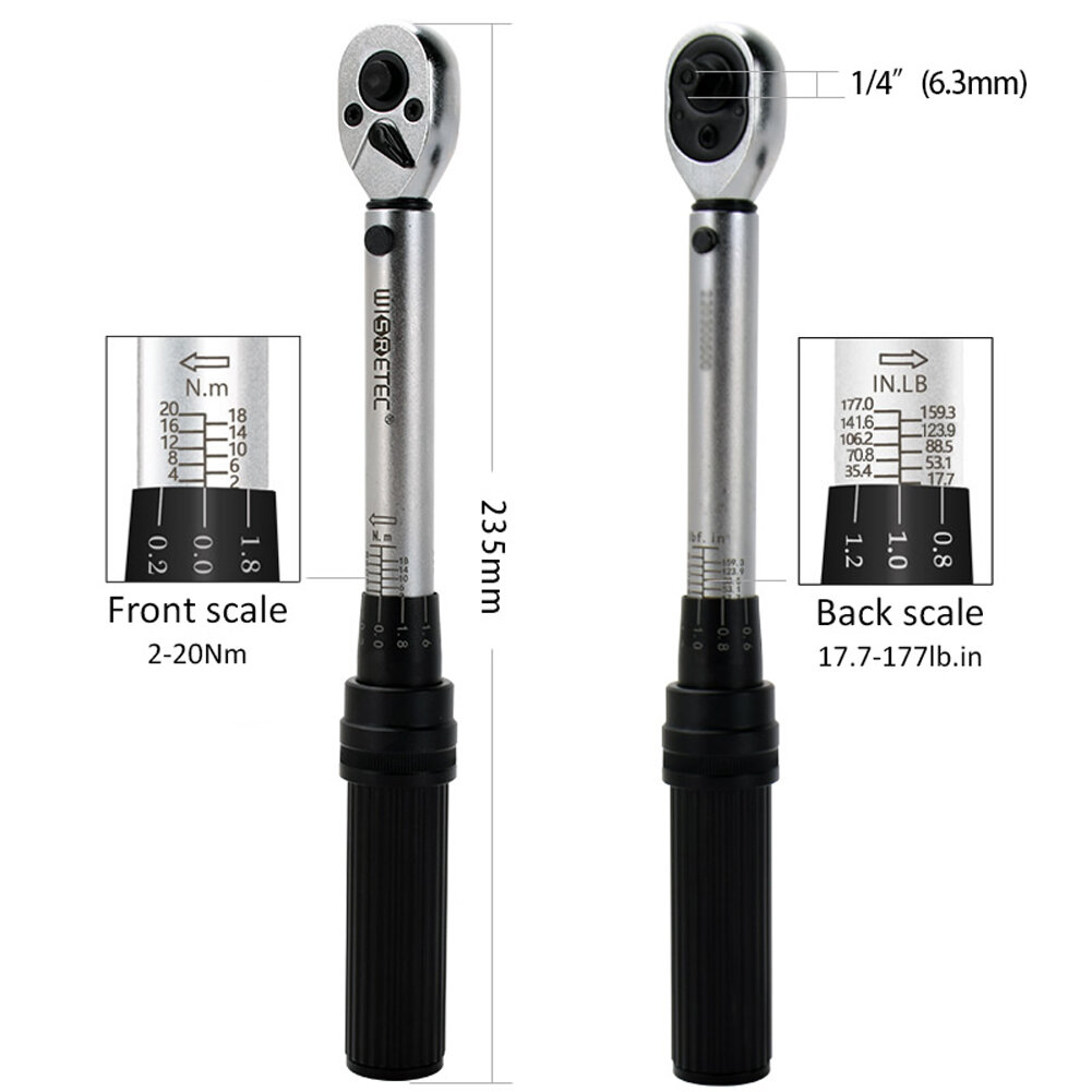 WISRETEC 2-20 Нм 1/4 дюйма 18 шт. двойной набор динамометрических ключей с предустановленным динамометрическим ключом, набор бит, регулируемый динамометрический ключ для ремонта велосипеда, автомобиля с ящиком для хранения