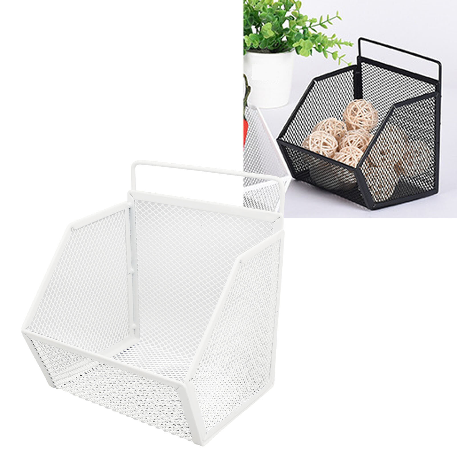 Подвесная проволочная корзина 13.2x10x15 см, самоклеящаяся металлическая маленькая проволочная корзина для хранения вещей для кухни, ванной, спальни, белого цвета