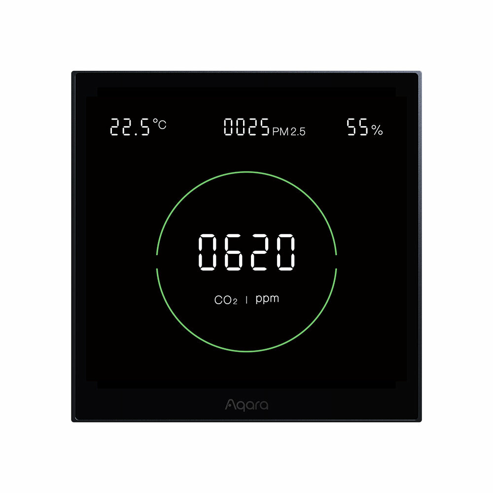 Aqara S1 Монитор качества воздуха, Панель, Всестороннее измерение, CO2, PM2.5, Температура, Влажность, для Homekit, Aqara Home App, Черный цвет, Материал корпуса ABS, Диапазон измерения температуры -10 ℃~60 ℃, Влажности 0-99% RH, PM2.5 0-1000ug/m³, CO2