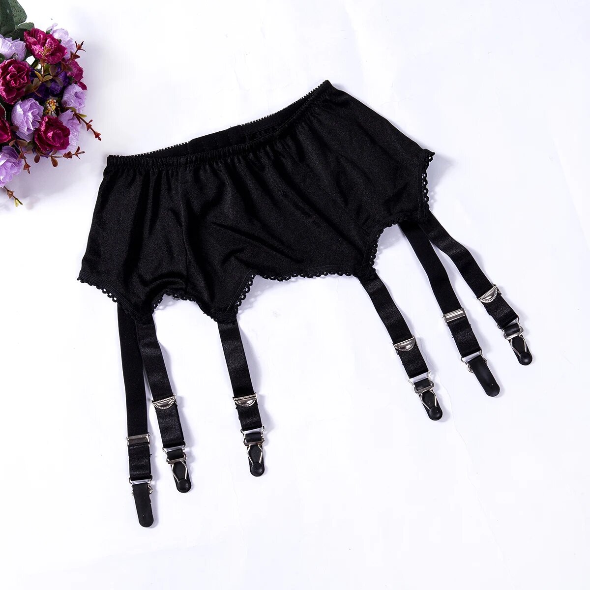 Кружевные чулки с поясом hirigin Черный, L, черный