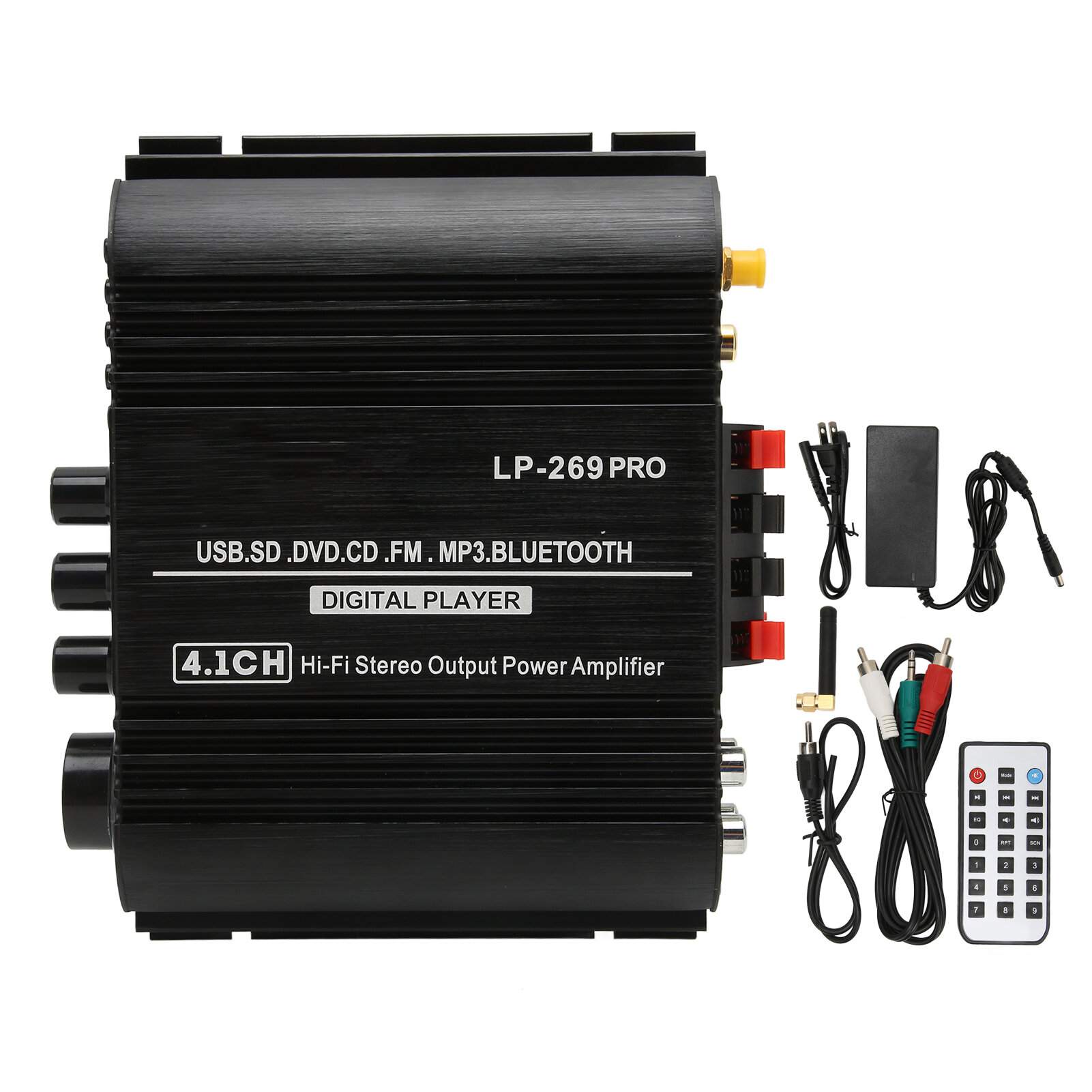 Усилитель Bluetooth 5.0 Hi-Fi стерео 4.1-канальный усилитель с многоканальным воспроизведением без потерь, приемная система с дистанционным управлением, 100 240 В, вилка стандарта США