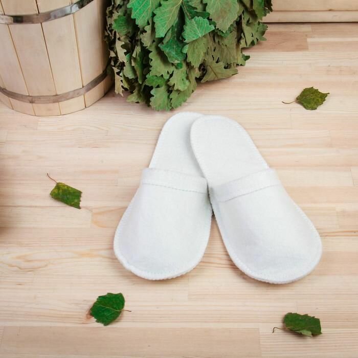 Тапочки для бани Добропаровъ полиэфир 70%, шерсть 30%, белые