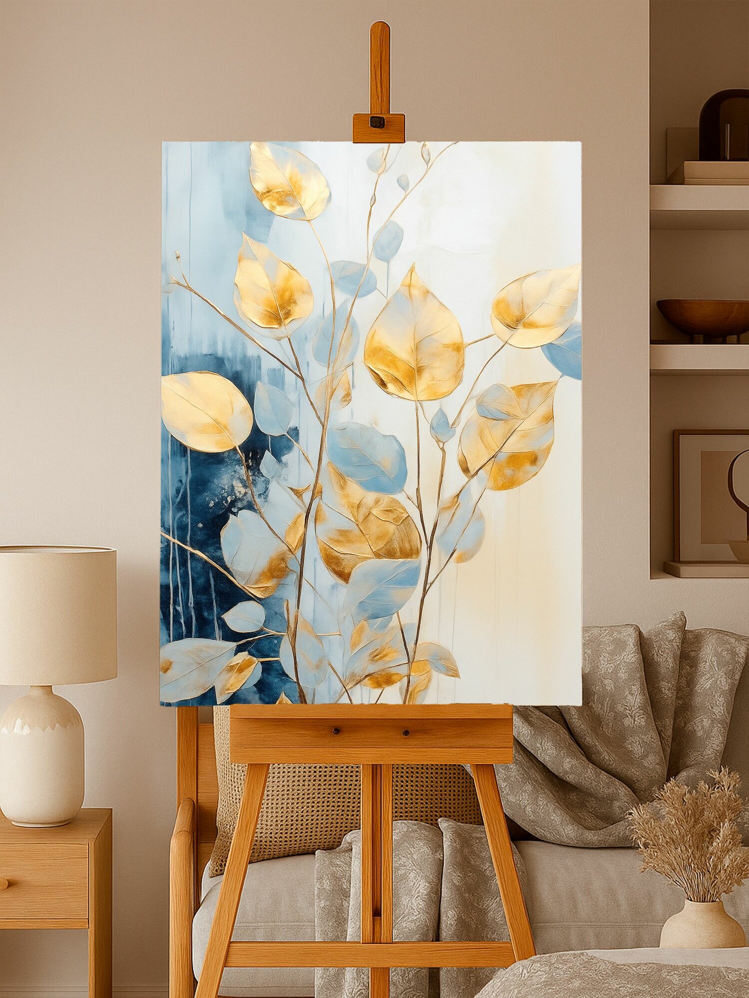 Картина для интерьера на холсте "Золотые листья" 60х100 см