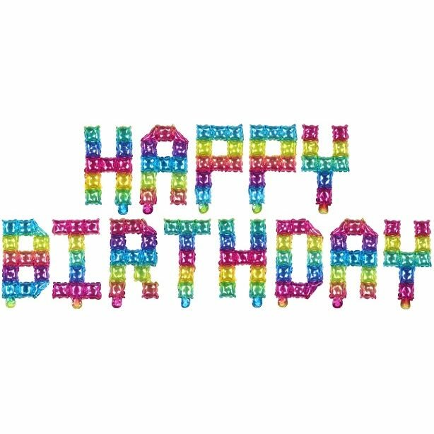 Набор воздушных шаров Falali буквы 16'-41 см, мини-надпись "Happy Birthday", Пиксели, радужный градиент