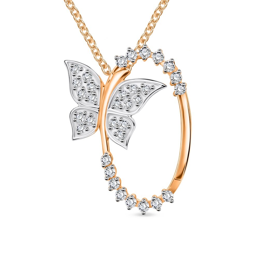 Подвеска, красное золото, 585 проба, родирование, фианит