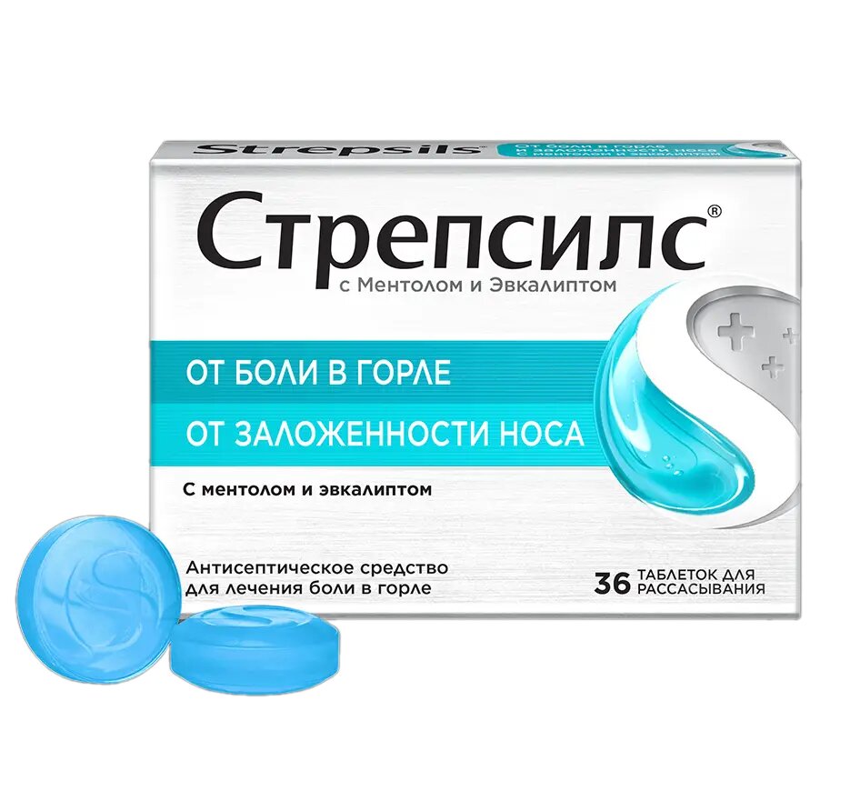 Стрепсилс с ментолом и эвкалиптом таблетки для рассасывания 36 шт