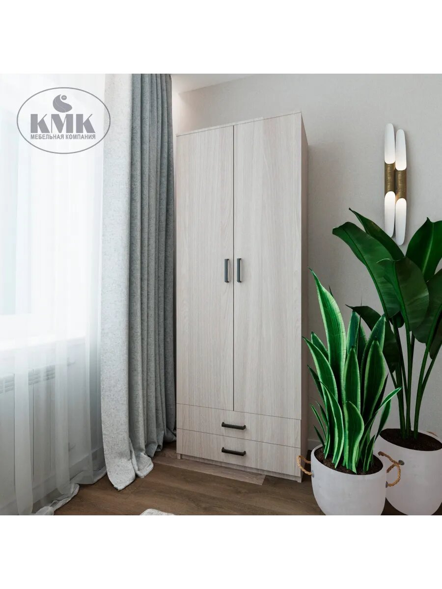 Шкаф для одежды, цвет ясень шимо светлый, распашной, с ящиками, ЛДСП, бежевый, коричневый