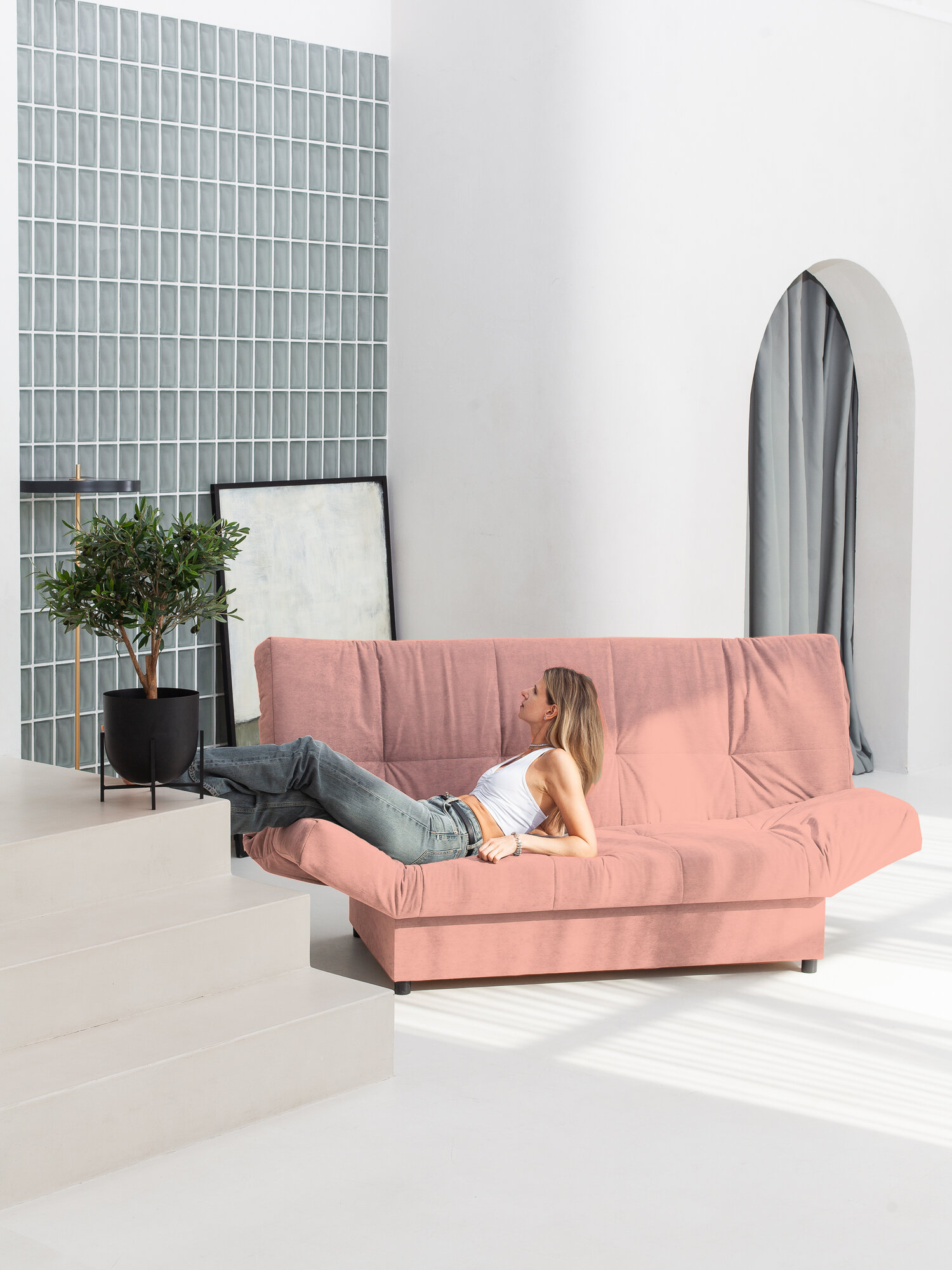 Диван раскладной с механизмом клик-кляк Джакарта 2 Розовый CITYHD