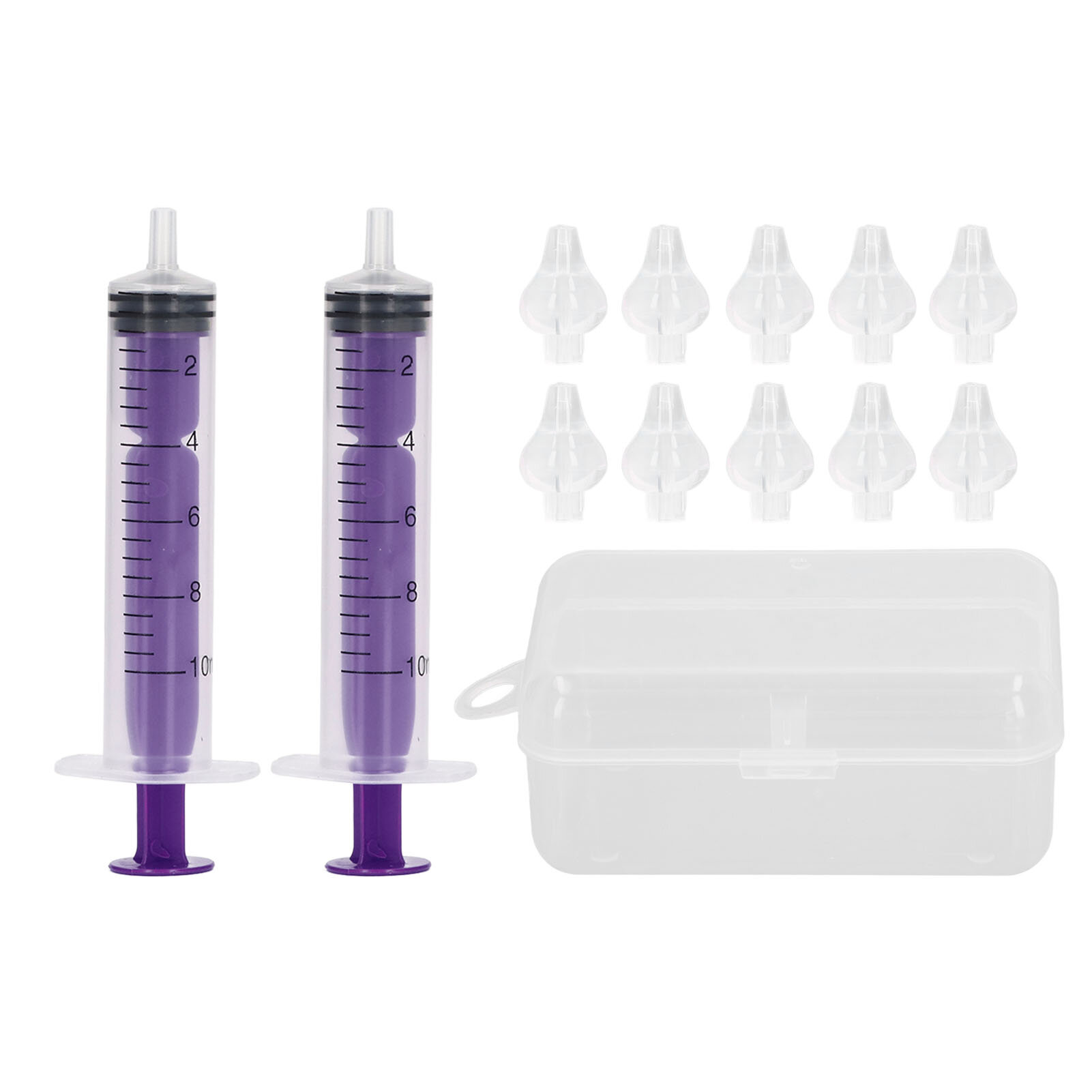 2 Pcs 10ML Baby Nasal Irrigator Portable Children Infants Special Rhinitis Aspirator with 10 Silicone Heads Purple