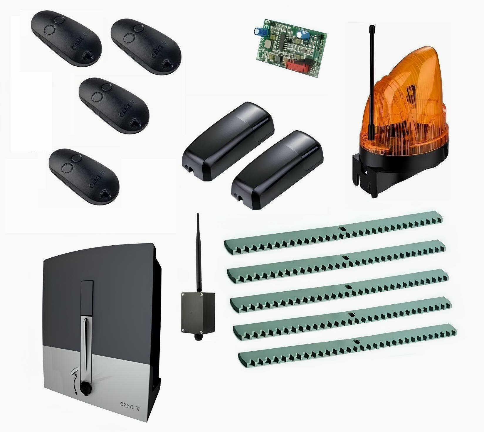 Автоматика для откатных ворот BXL04AGS FULL5-K2-BT-T4, комплект: привод, радиоприемник, 4 пульта, фотоэлементы, лампа, 5 реек, Bluetooth-модуль