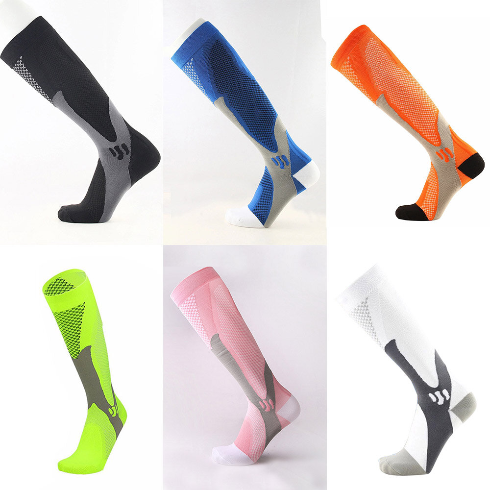 Носки компрессионные для мужчин и женщин, 3 пары в упаковке, размеры S/ M/ L/ XL/ 2XL, цвета Black + Black + White, White + White + Black, Black + White + Blue, Black + White + Pink, Black + White + Orange, Black + White + Green, материал нейлон,