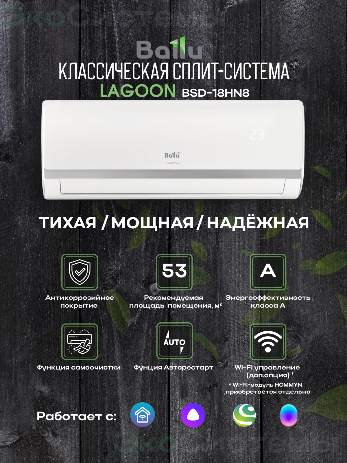 Сплит система Ballu BSD-18HN8 Lagoon (Midea) до 53 м2, Wi-Fi опция, А класс