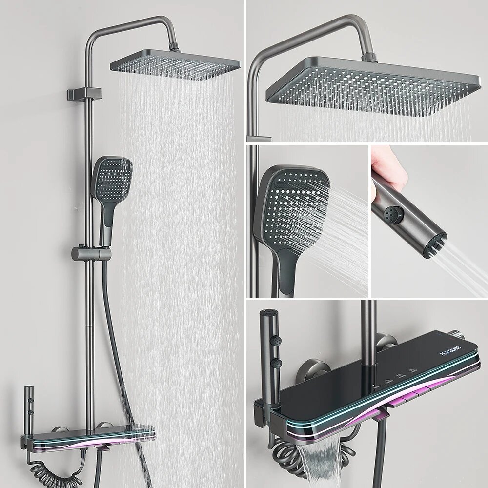 Смеситель для душа с цифровым дисплеем, кран «Водопад» для ванной комнаты, гигиенические краны с подсветкой, 014 Grey