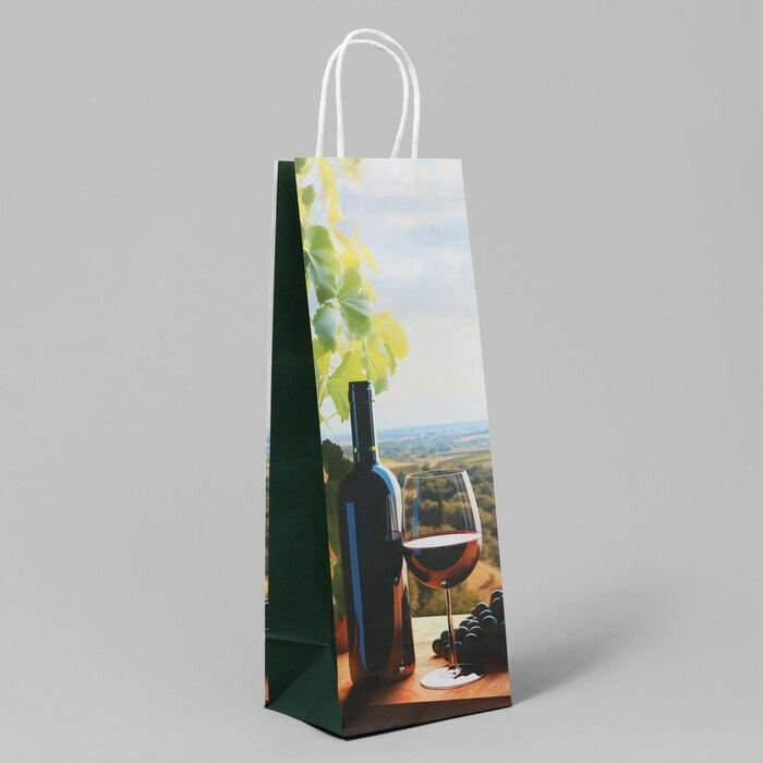 Пакет подарочный под бутылку, упаковка, Вино , белый крафт, 13 х 36 х 10 см