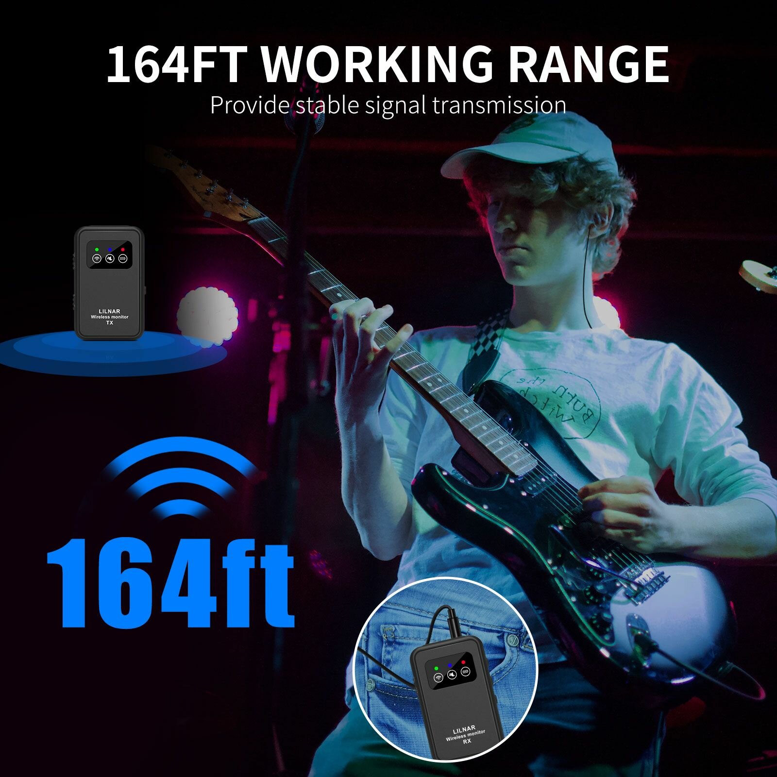 Kadjuh Stereo 2.4G Беспроводная система мониторов с автоматическим сопряжением, 164 фута для студии, группы, живого выступления