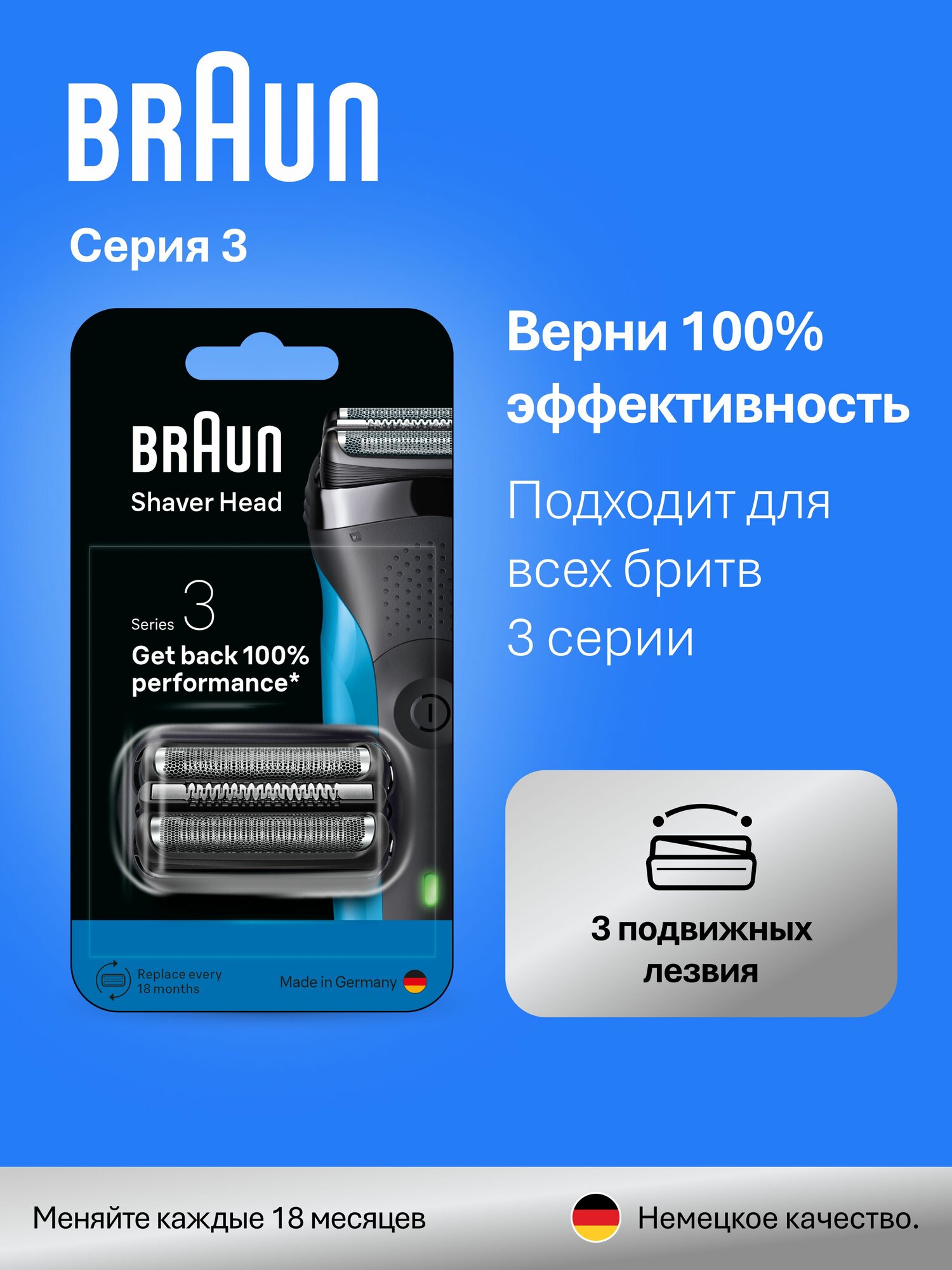 Smennaya nasadka dlya elektrobritvy braun seriya 3 21b