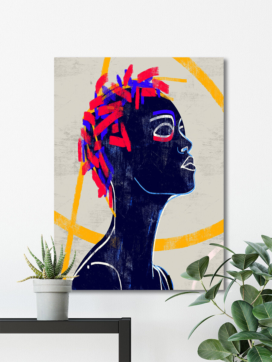 Картина силуэт / девушка - абстракция, стильная, дизайнерская картина на холсте, 50х70 см.