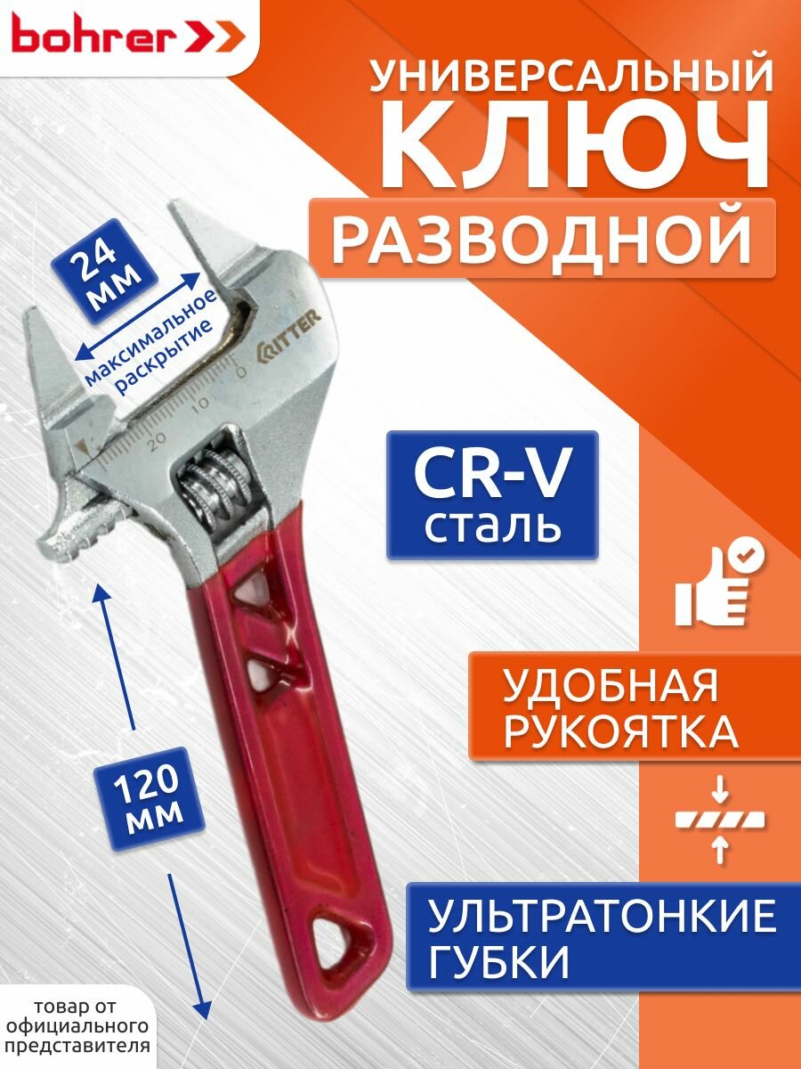 Ключ разводной с ультратонкими губками Ritter Ultra Slim