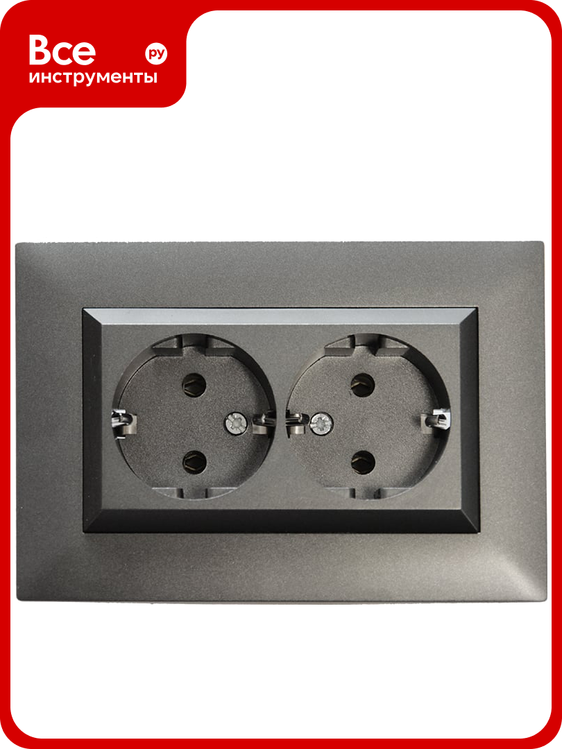 Розетка двойная с заземлением MAKEL СП KAREA RIZZ 16А, IP20, дым. металлик 88050082