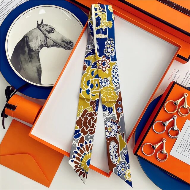 100% шелк высококачественные роскошные брендовые товары шарф Женская повязка на голову фуляр галстук ленточный шейный платок узкие шарфы аксессуары для волос