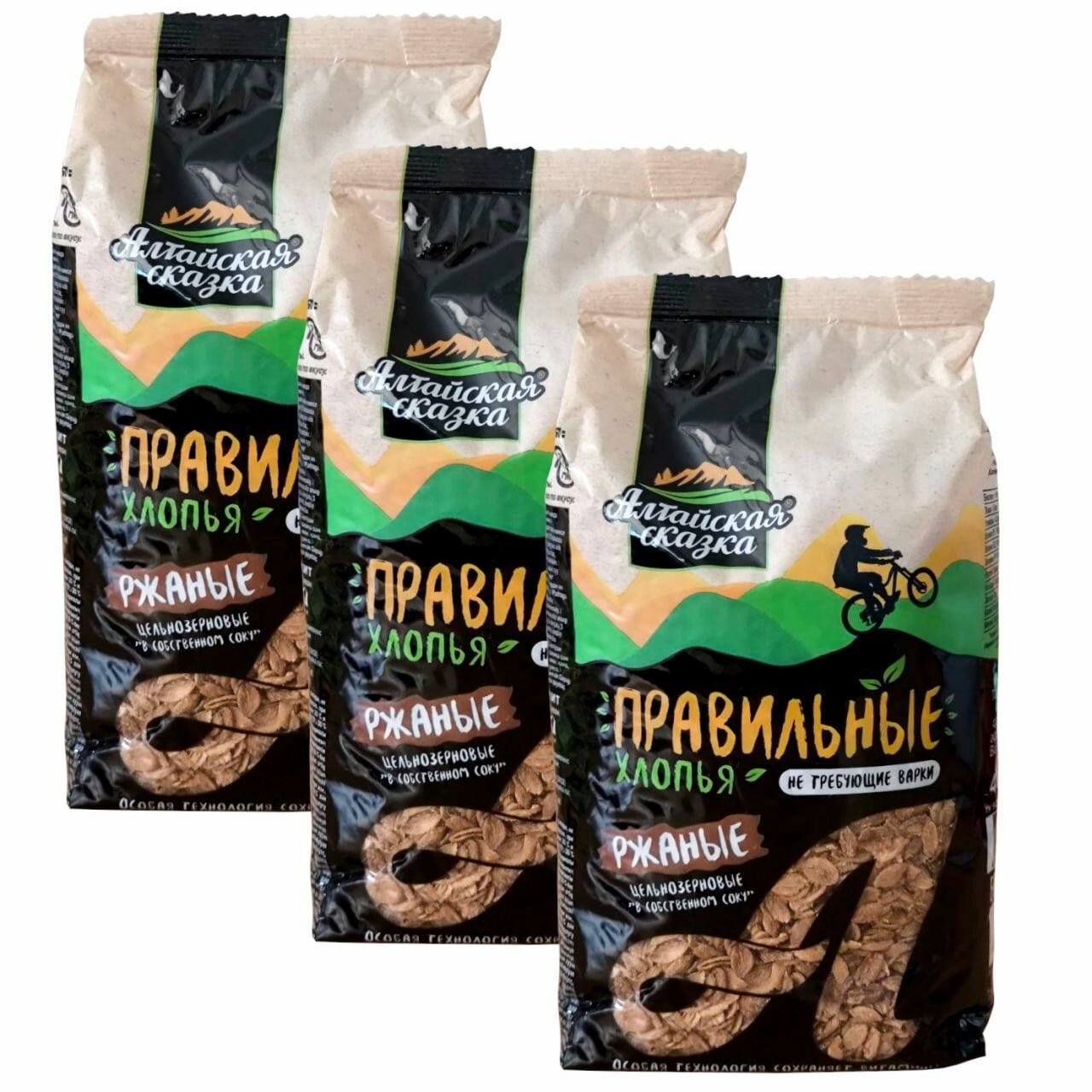 Хлопья ржаные цельнозерновые "Алтайская сказка", 400 г * 3 шт