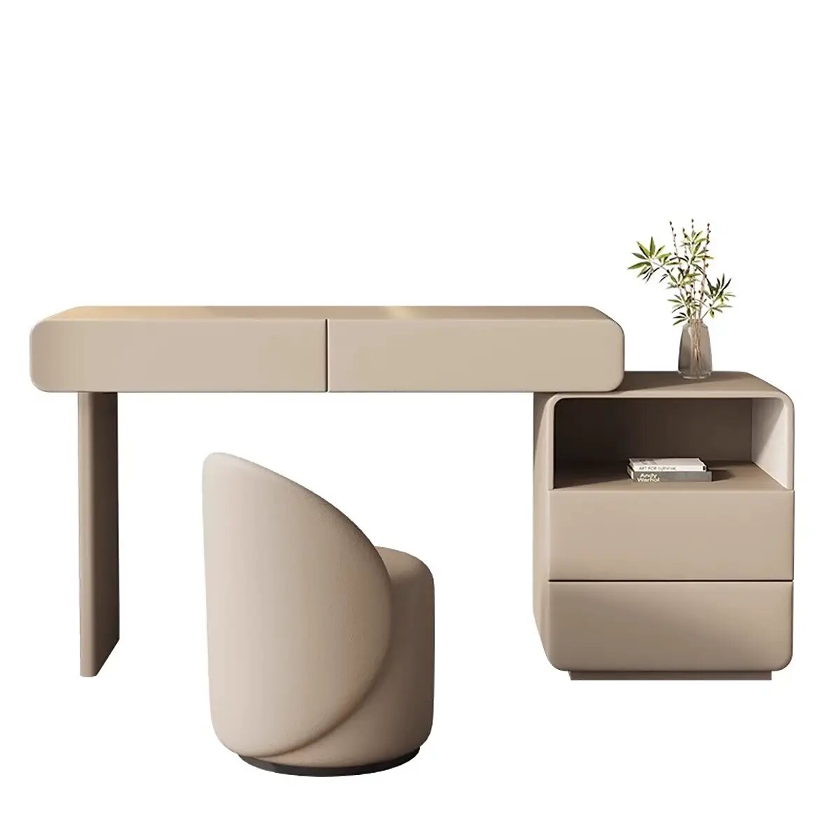 Туалетный столик обитый экокожей Louna (столик + пуф без зеркала, 120 см)