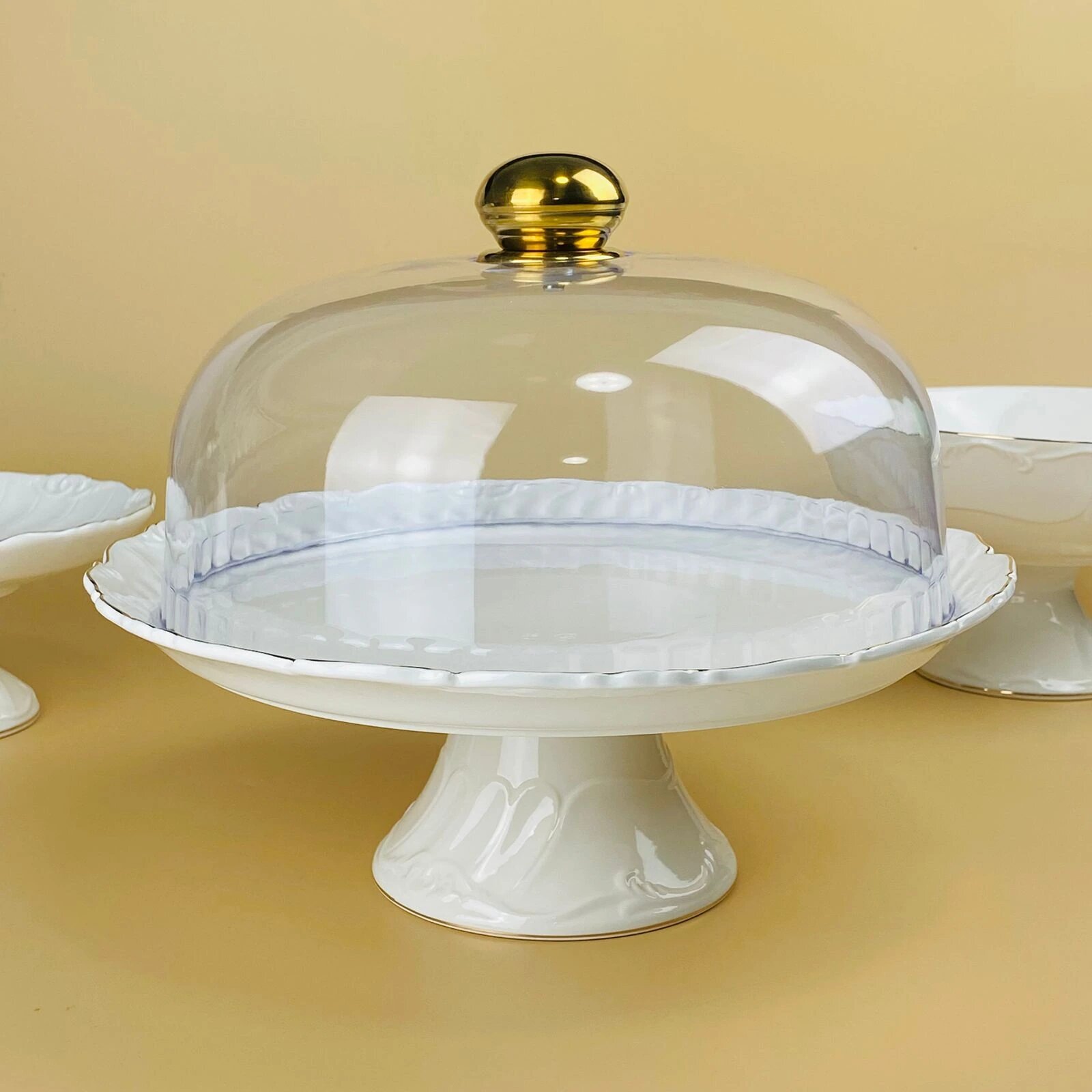 Тортовница 30см на ножке с крышкой крокус золото Фарфор 109-259 118-109-259