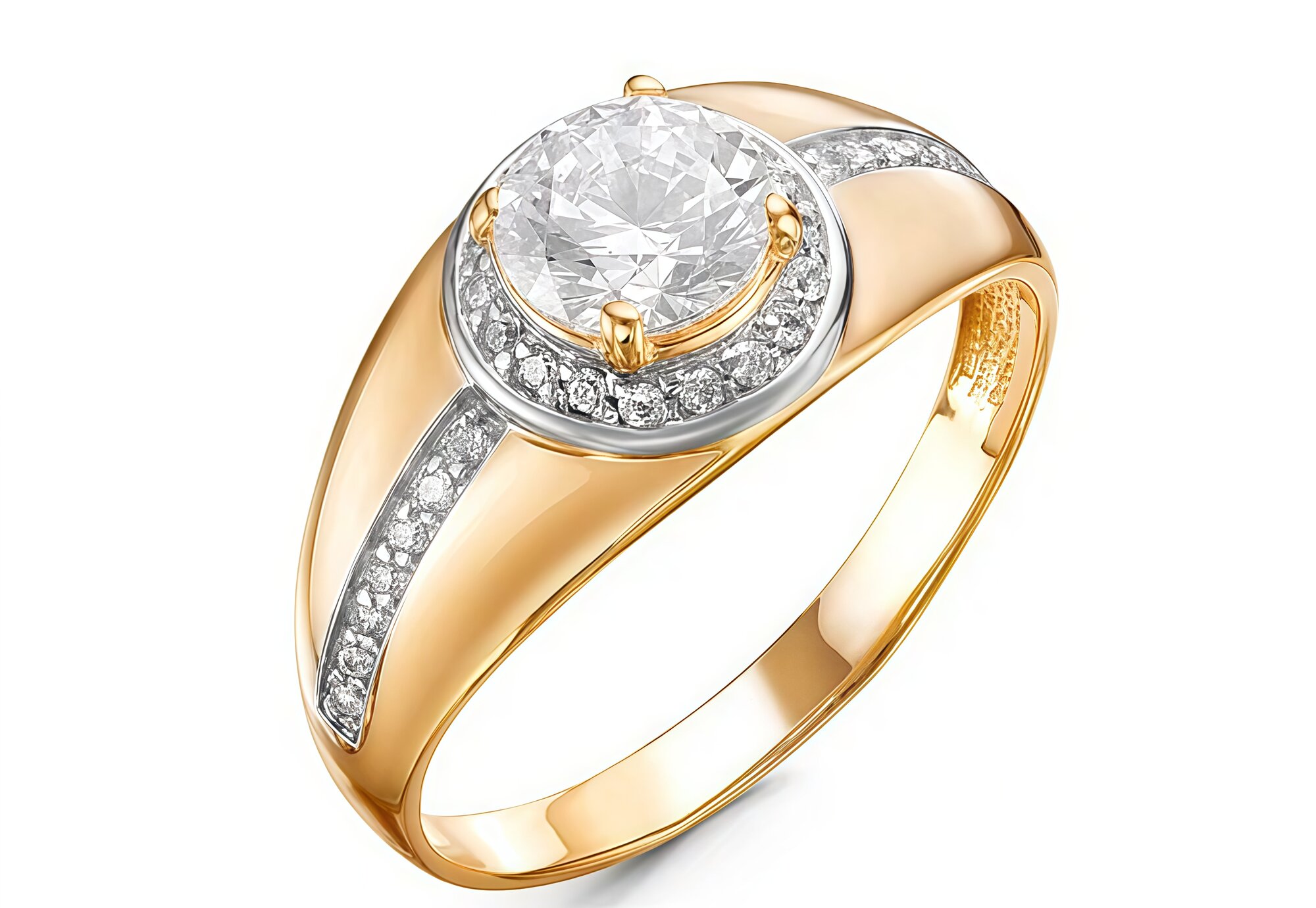 Перстень, красное золото, 585 проба, родирование, фианит