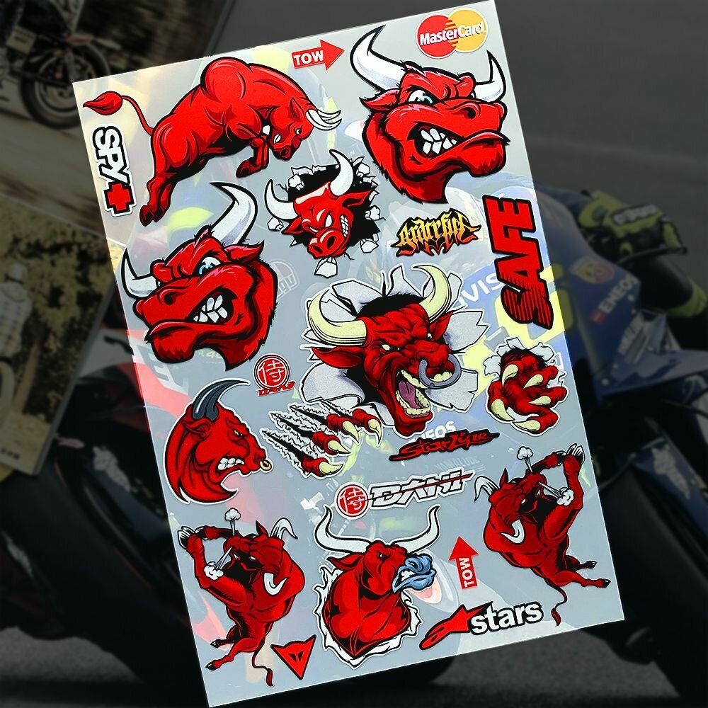 Наклейки Red Bull для украшения дверей автомобиля, аксессуары для модификации ПВХ-наклеек Angry Bull