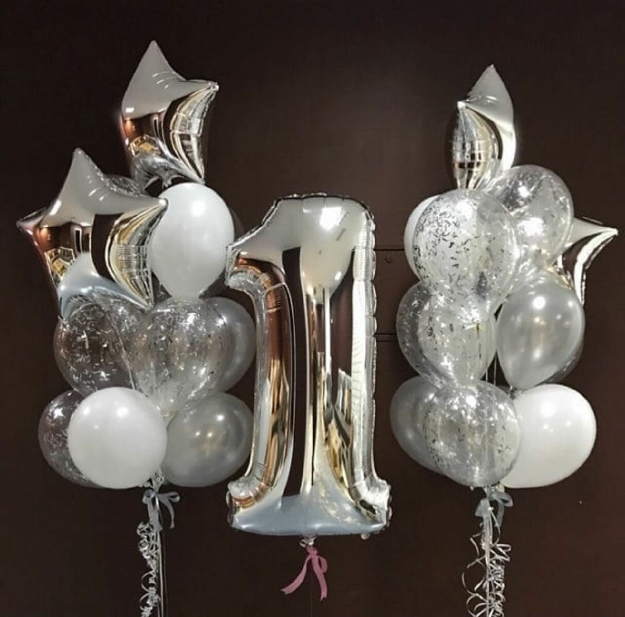 Шар воздушный фольгированный Цифра 1, цвет серебряный 42"/106 см (шс1)