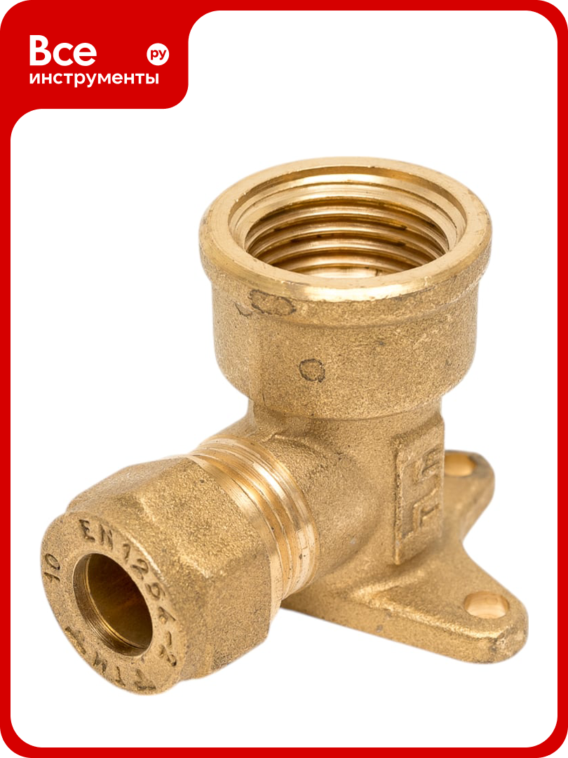 Угольник обжимной для медных труб Tiemme настенный Вн 1/2"-10 латунный промышленный уголок для высокой температуры