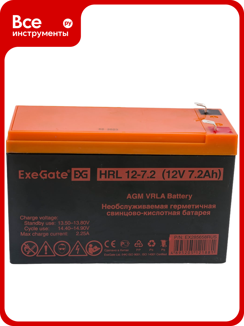 Батарея аккумуляторная АКБ HRL 7.2Ah, клеммы F2 ExeGate 1227 Вт 1227В прямая полярность технология AGM