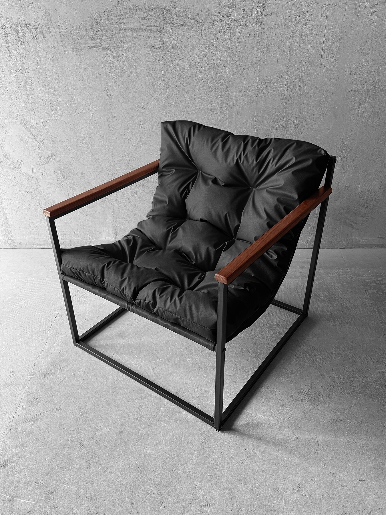 Кресло мягкое удобное для отдыха, уличное, на балкон, веранду, в стиле лофт, минимализм, Комфи ++ оксфорд черный