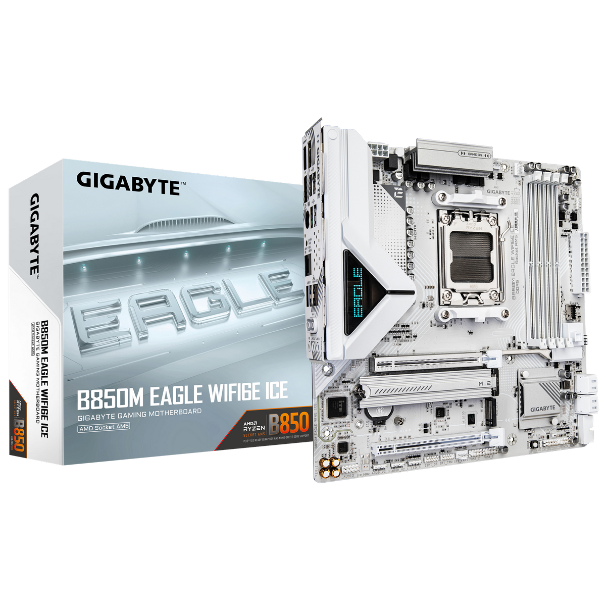 Материнская плата Gigabyte B850M EAGLE WIFI6E ICE, AM5, AMD B850, Micro-ATX, RTL (B850M EAGLE WIFI6E ICE)