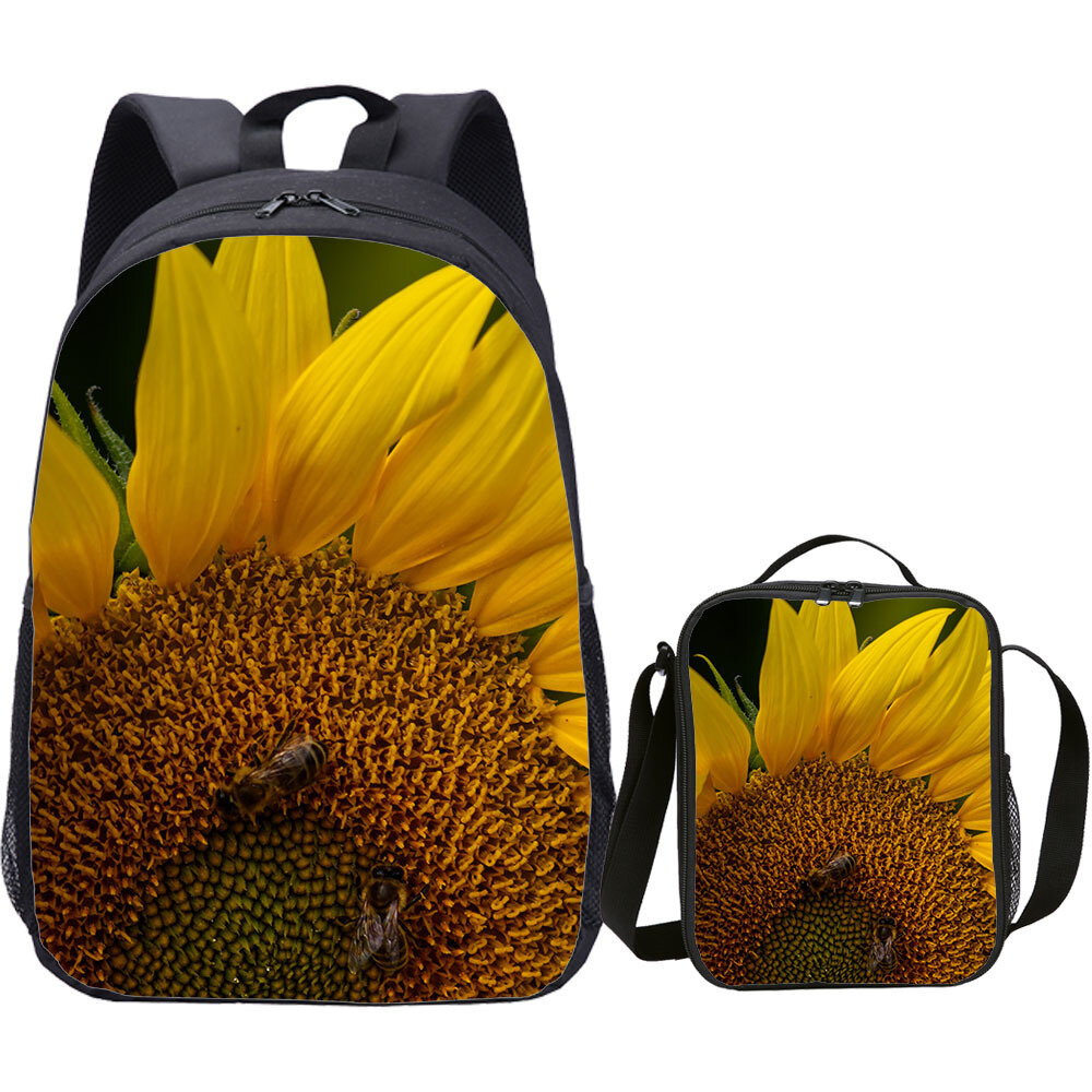 Школьная сумка с цветной печатью Sunflower 17-дюймовый большой емкости для учеников начальной школы Школьная сумка для обеда Костюм