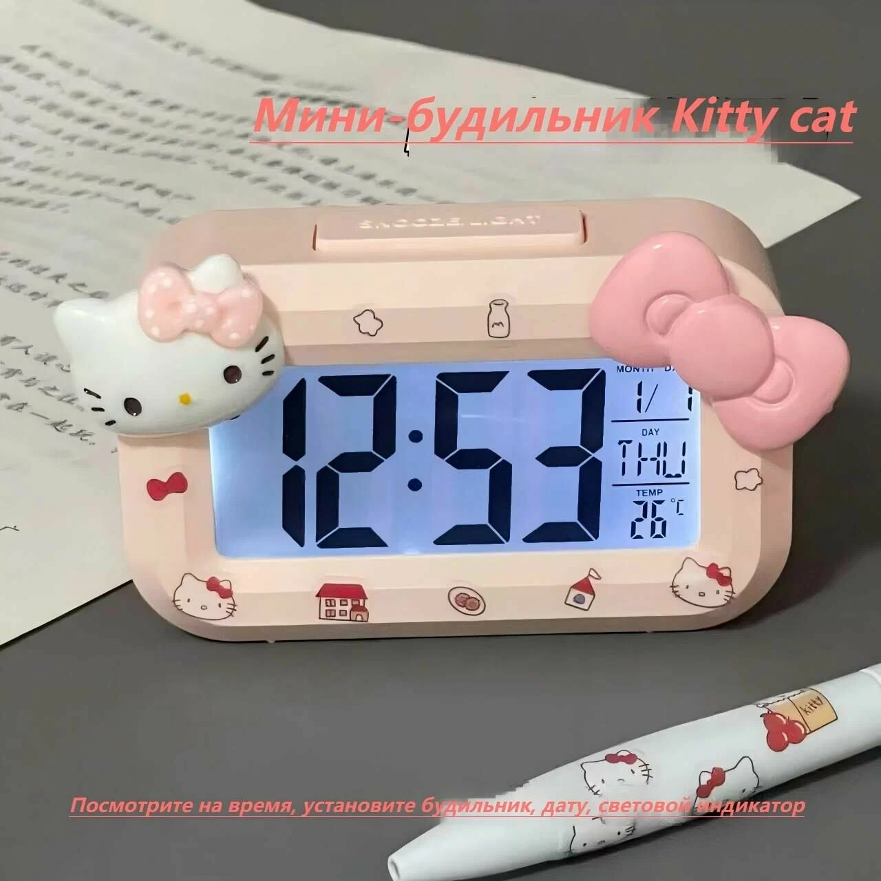 Новые мини-светящиеся прикроватные часы Kitty cat, милый и удобный многофункциональный будильник