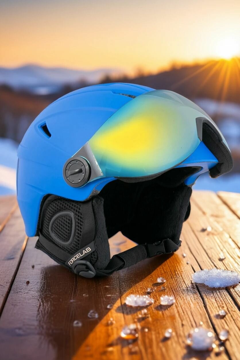 Шлем защитный горнолыжный с визором FORCELAB, синий, 56