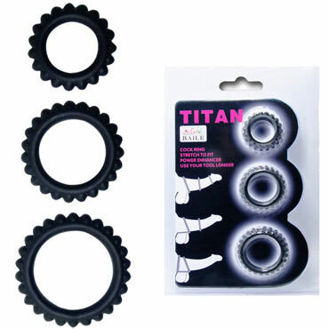Baile Titan Cock Ring, черный Набор из 3х ребристых эрекционных колец