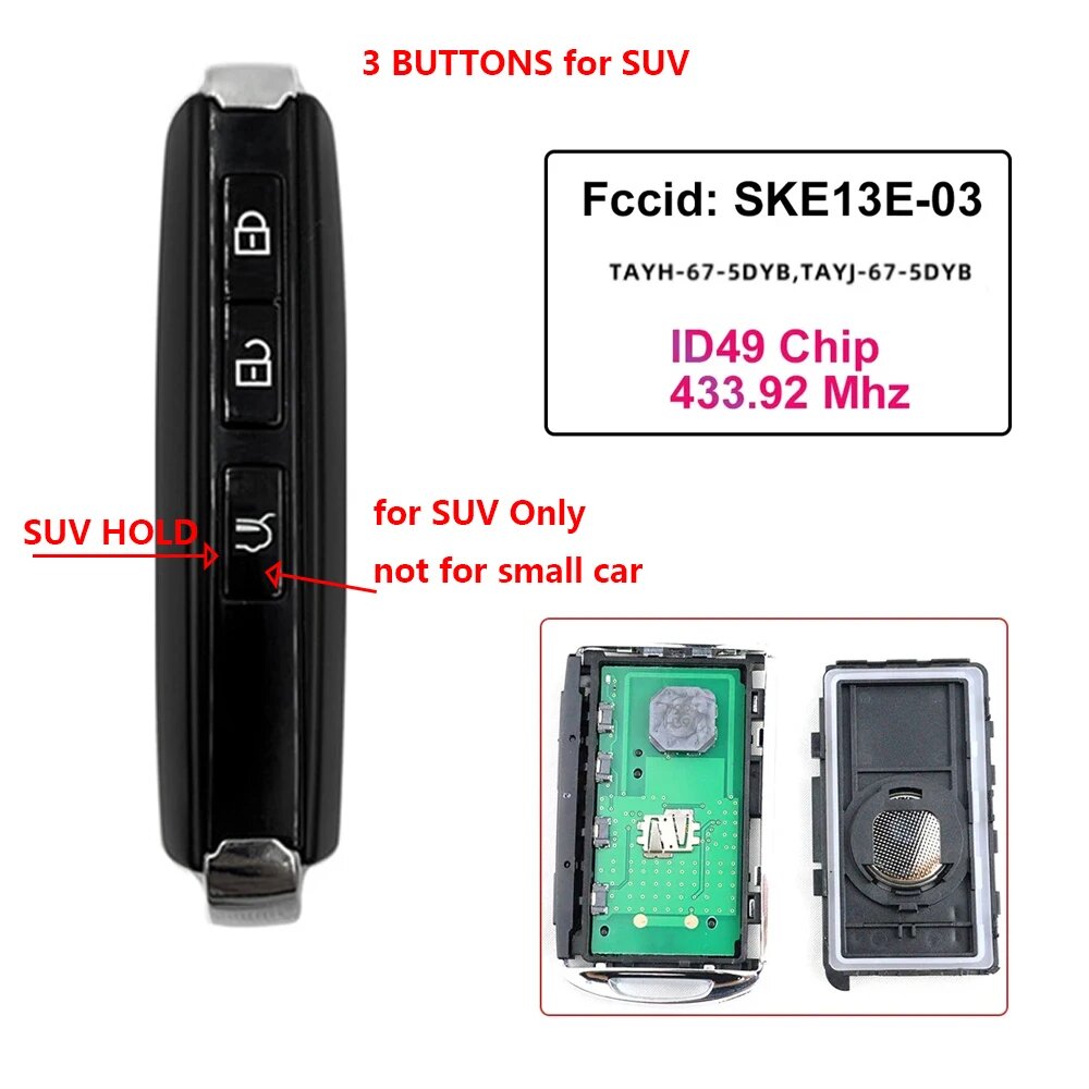 SKE13E-03 + 49 чипов + 433,92 МГц автомобильный умный дистанционный брелок для Mazda 3 6 MX-5 MIATA CX-9 CX-3 CX-5 CX-30 Axela CX-4 CX-8 CX9 2019-2023 C blade, for SUV- 3buttons