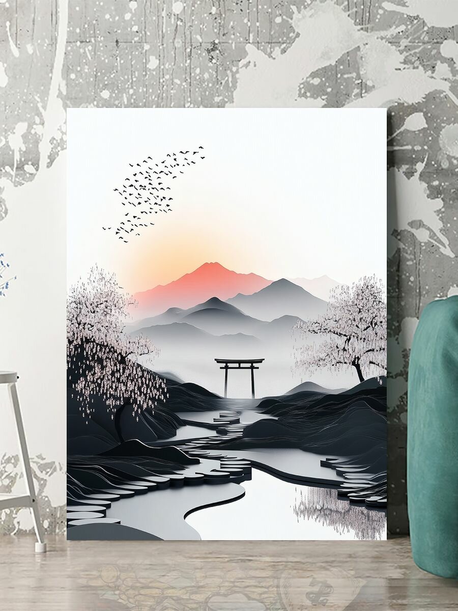 Картина интерьерная - "Японский стиль, пейзаж", 60х80 см.
