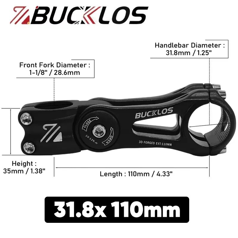 BUCKLOS Регулируемый вынос руля для MTB из алюминиевого сплава 90/110/130/145 мм 31.8mm-110mm
